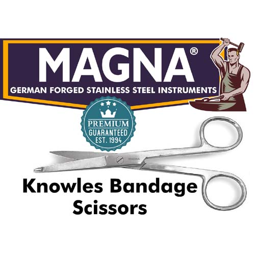 Knowles Bandage Scissors manufactured from stainless steel